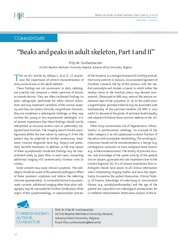 (PDF) Beaks and peaks in adult skeleton, part I and II