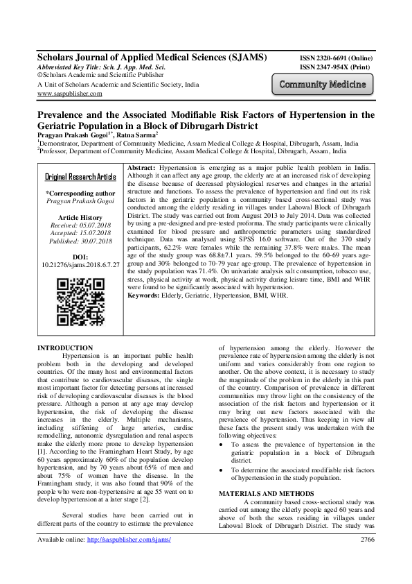 (PDF) Prevalence and the Associated Modifiable Risk Factors of ...
