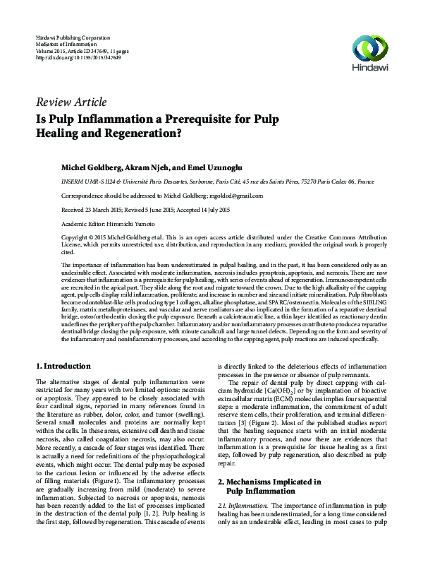 (PDF) Is Pulp Inflammation a Prerequisite for Pulp Healing and ...