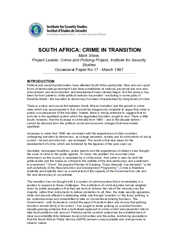 (PDF) South Africa: Crime in transition