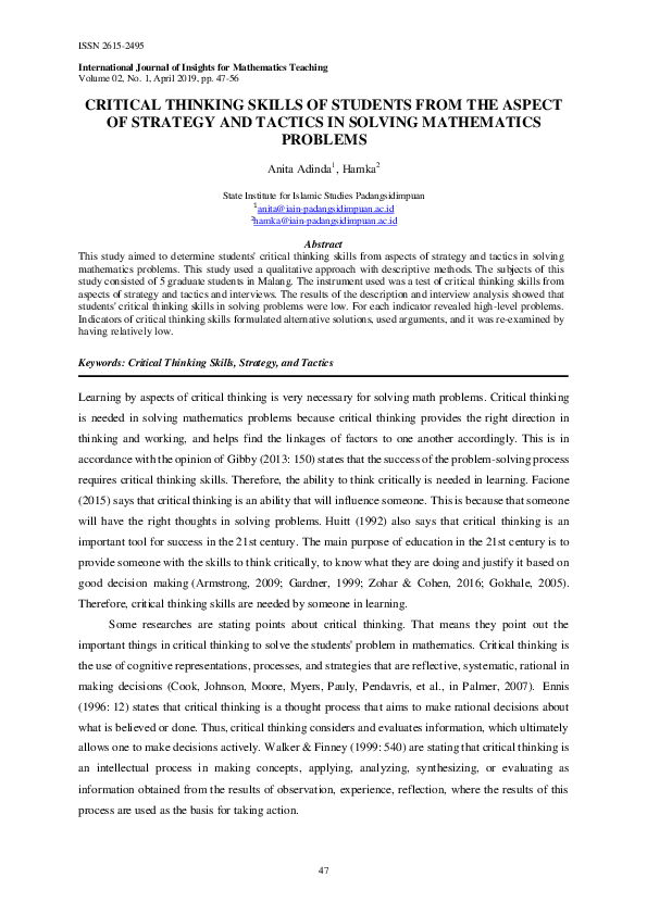 (PDF) Critical Thinking Skills of Students from the Aspect of Strategy ...