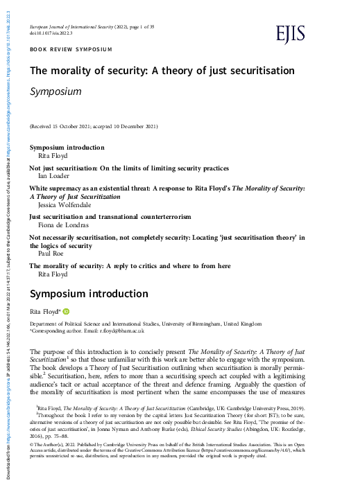 (PDF) The morality of security: A theory of just securitisation