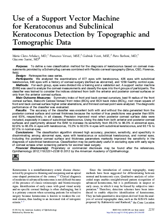 (PDF) Use of a Support Vector Machine for Keratoconus and Subclinical Keratoconus Detection by ...