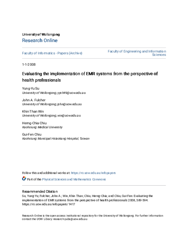 (PDF) Evaluating the Implementation of EMR Systems from the Perspective ...