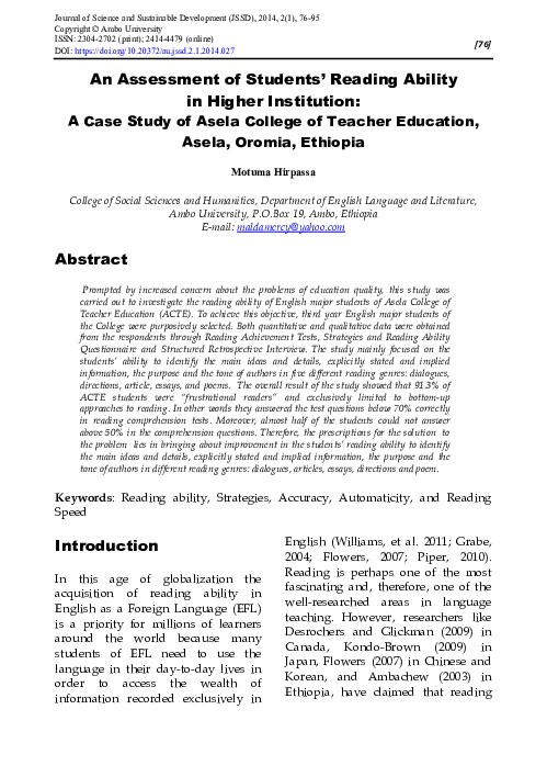 (PDF) An Assessment of Students’ Reading Ability in Higher Institution ...