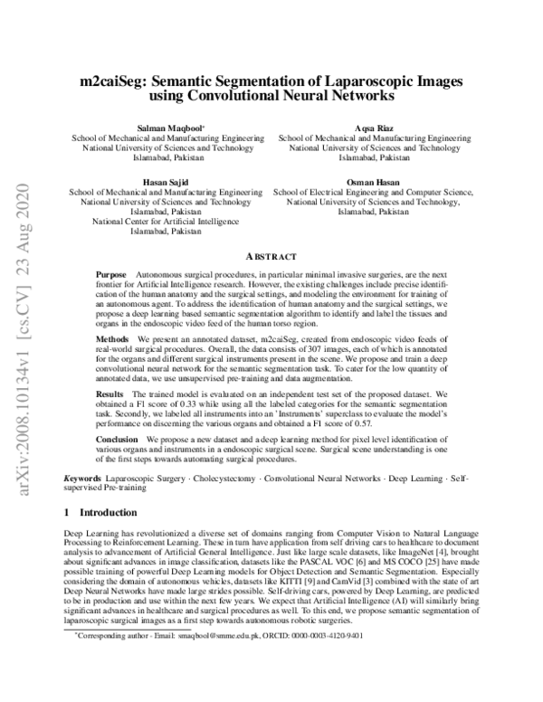(PDF) m2caiSeg: Semantic Segmentation of Laparoscopic Images using Convolutional Neural Networks