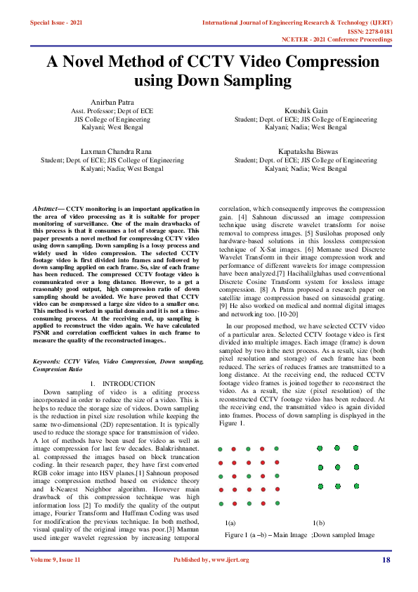 (PDF) A Novel Method of CCTV Video Compression using Down Sampling