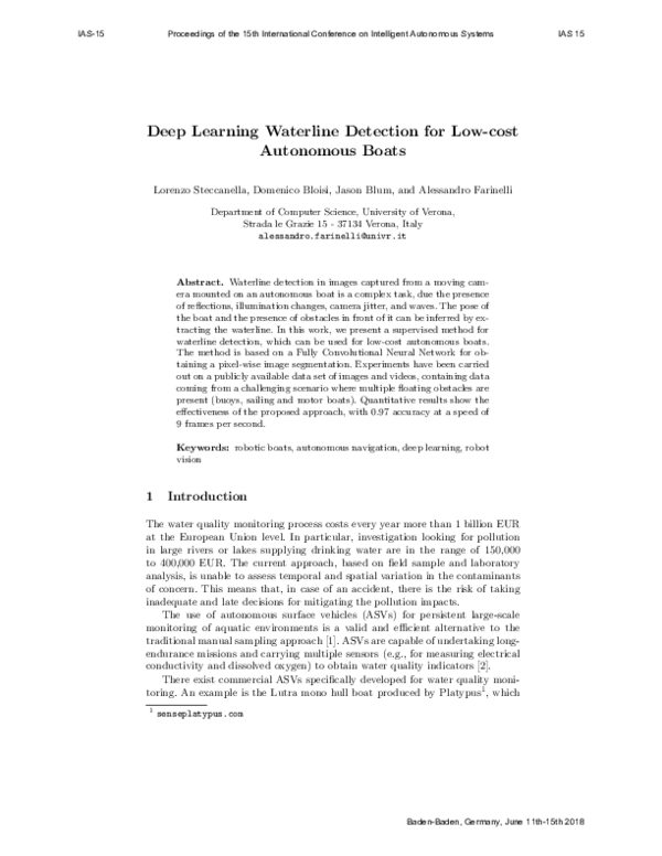(PDF) Deep Learning Waterline Detection for Low-Cost Autonomous Boats