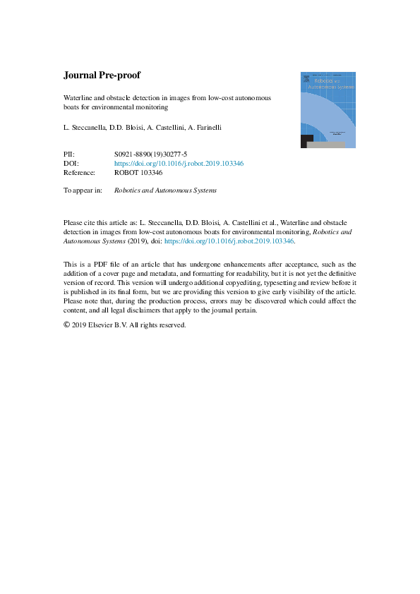 Pdf Waterline And Obstacle Detection In Images From Low Cost