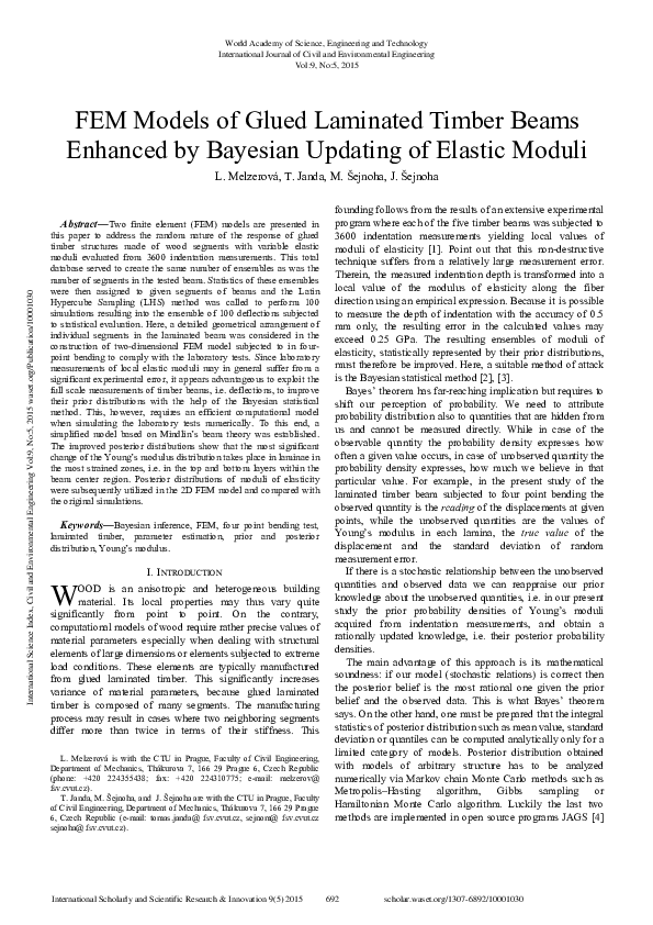 (PDF) Fem Models Of Glued Laminated Timber Beams Enhanced By Bayesian Updating Of Elastic Moduli