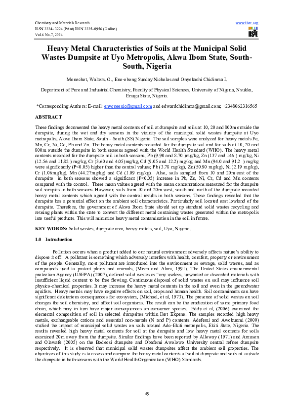 (PDF) Heavy Metal Characteristics of Soils at the Municipal Solid ...