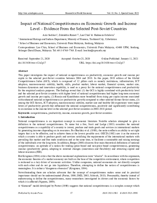 (PDF) Impact of National Competitiveness on Economic Growth and Income Level – Evidence From the ...