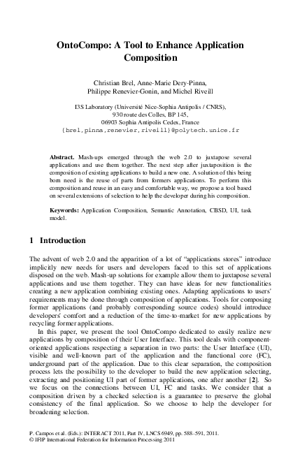 (PDF) OntoCompo: A Tool to Enhance Application Composition | Michel RIVEILL - Academia.edu