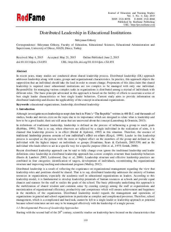 (PDF) Distributed Leadership in Educational Institutions