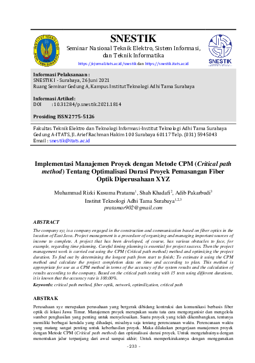 (PDF) Implementasi Manajemen Proyek dengan Metode CPM (Critical path ...