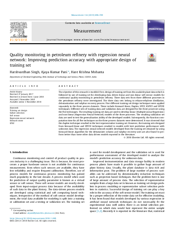 (PDF) Quality monitoring in petroleum refinery with regression neural network: Improving ...