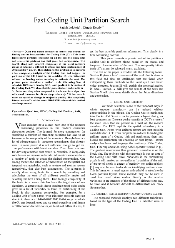 (PDF) Fast coding unit partition search