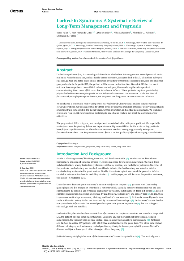 (PDF) Locked-In Syndrome: A Systematic Review of Long-Term Management ...