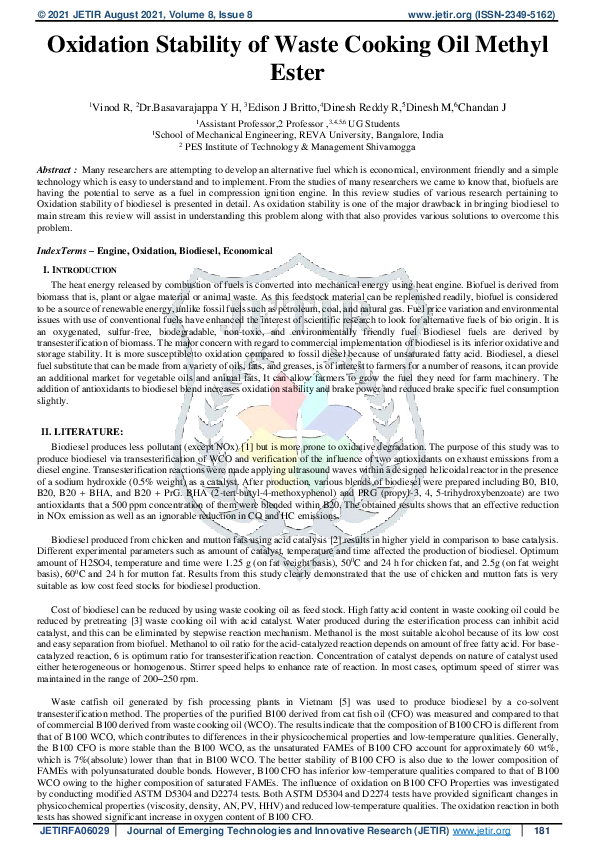 (PDF) Oxidation Stability in Waste Cooking Oil Biodiesel