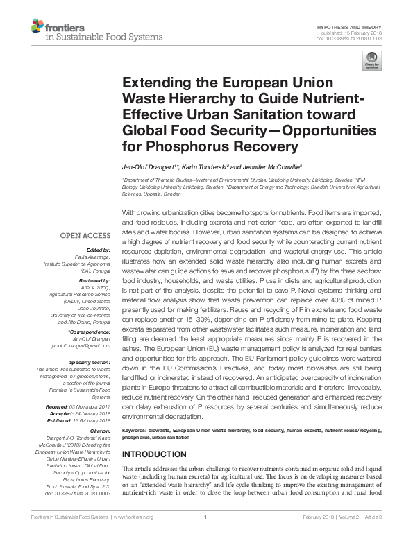 (PDF) Extending the European Union Waste Hierarchy to Guide Nutrient-Effective Urban Sanitation ...