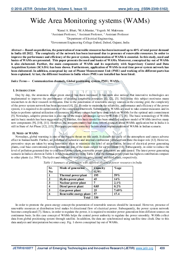 (PDF) Scenario of wide Area Monitoring systems (WAMs) in India