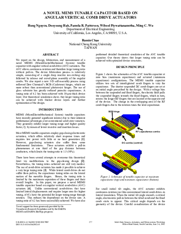 (PDF) A Novel MEMS Tunable Capacitor based on Angular Vertical Comb Drive Actuators