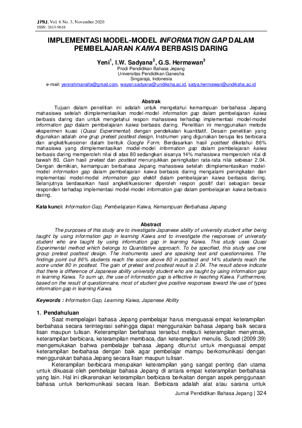 (PDF) Implementasi Model-Model Information Gap dalam Pembelajaran Kaiwa berbasis Daring