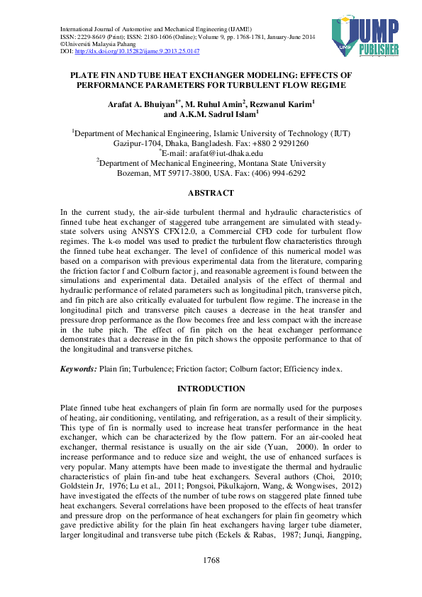 (PDF) Plate fin and tube heat exchanger modeling: effects of performance parameters for ...