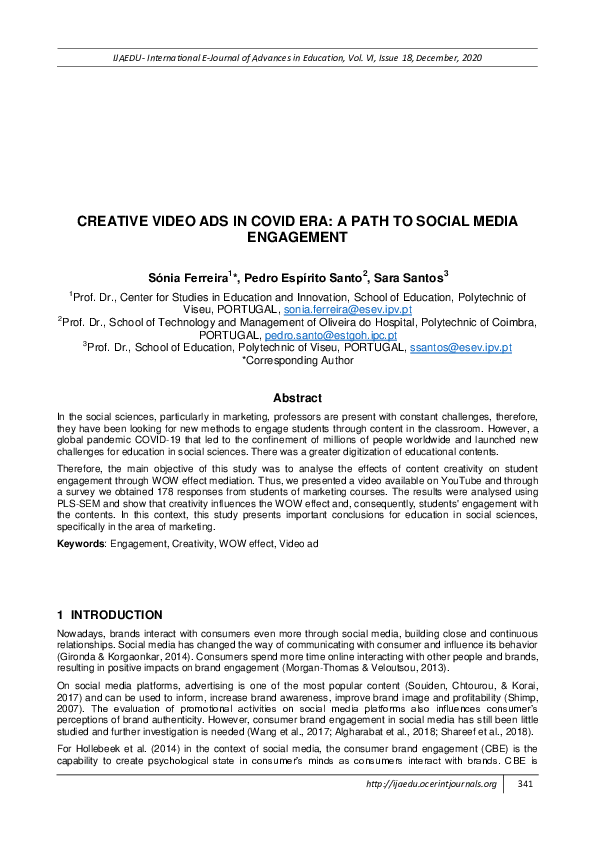 (PDF) Creative Video Ads in Covid Era: A Path to Social Media Engagement