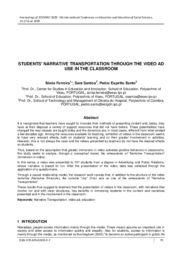 (PDF) Students' Narrative Transportation Through the Video Ad Use in ...