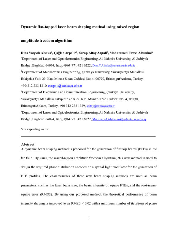 Doc Dynamic Flat Topped Laser Beam Shaping Method Using Mixed Region Amplitude Freedom Algorithm