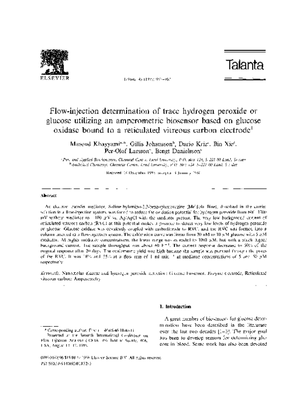 Pdf Flow Injection Determination Of Trace Hydrogen Peroxide Or Glucose Utilizing An