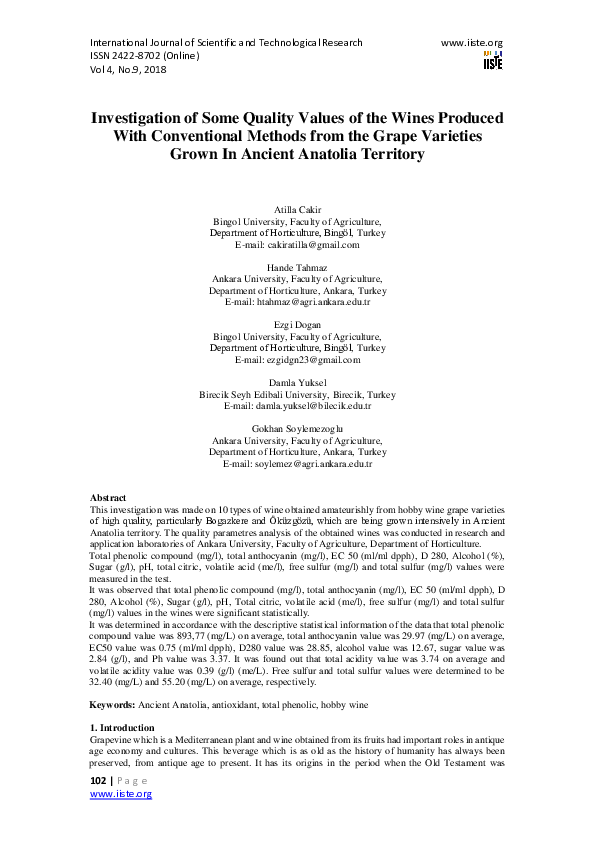 (PDF) Investigation of Some Quality Values of the Wines Produced With ...