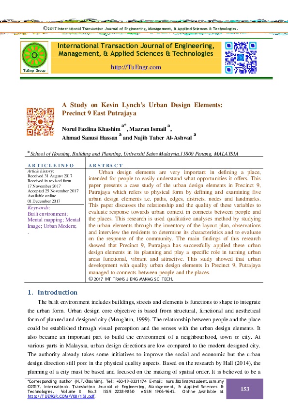 (PDF) A Study on Kevin Lynch's Urban Design Elements: Precinct 9 East Putrajaya