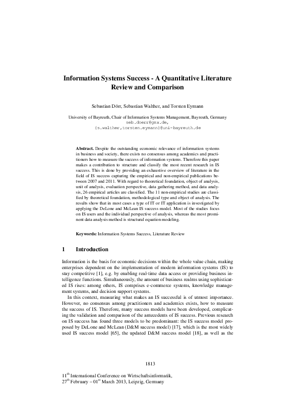 (PDF) Classifying Information Systems Success Research