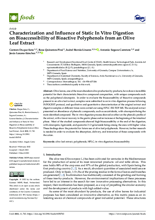 (PDF) Characterization and Influence of Static In Vitro Digestion on Bioaccessibility of ...