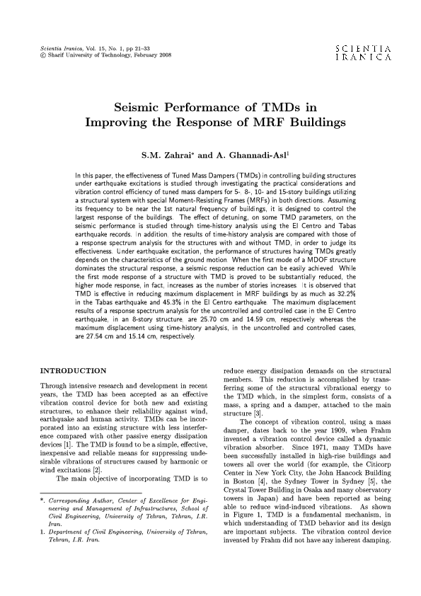 (PDF) Seismic performance of TMDs in improving the response of MRF ...