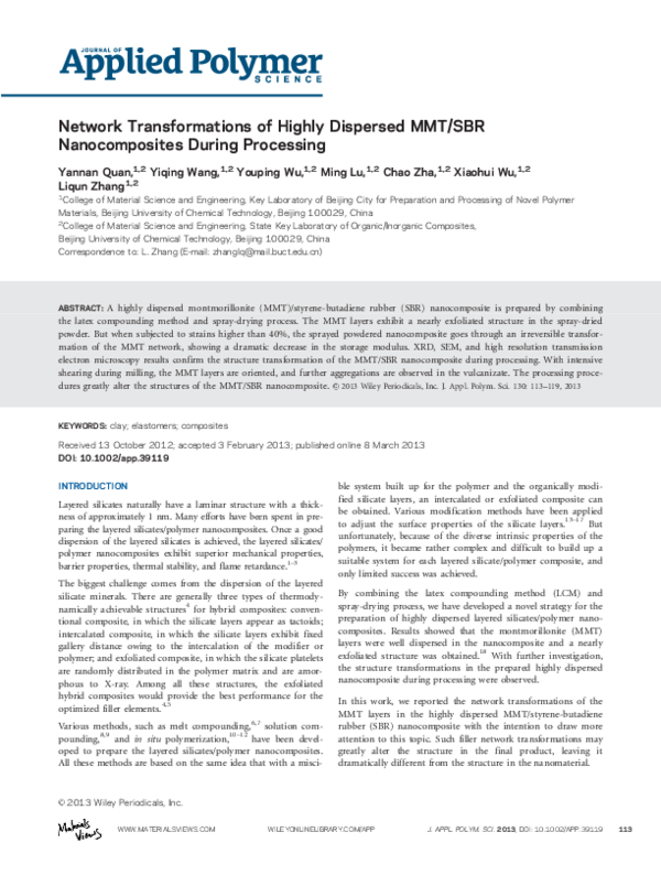 (PDF) MMT/SBR Nanocomposite Structure Changes During Processing