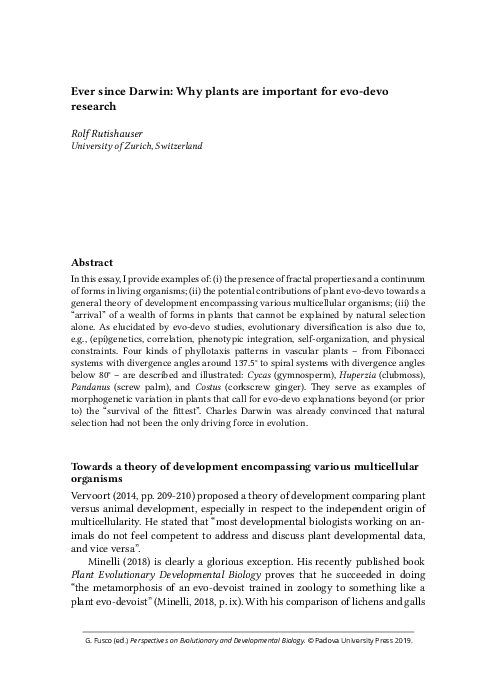 (PDF) Ever since Darwin: why plants are important for evo-devo research