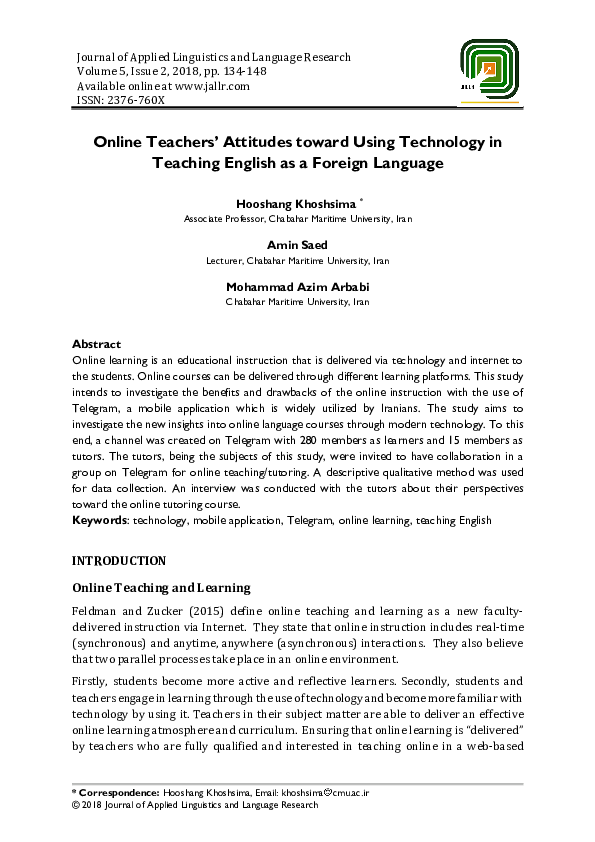 (PDF) Online Teachers’ Attitudes toward Using Technology in Teaching ...