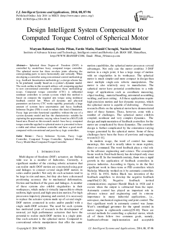 (PDF) Design Intelligent System Compensator to Computed Torque Control ...