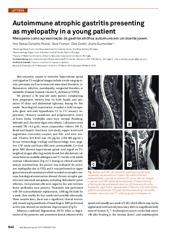 (PDF) Autoimmune atrophic gastritis presenting as myelopathy in a young ...