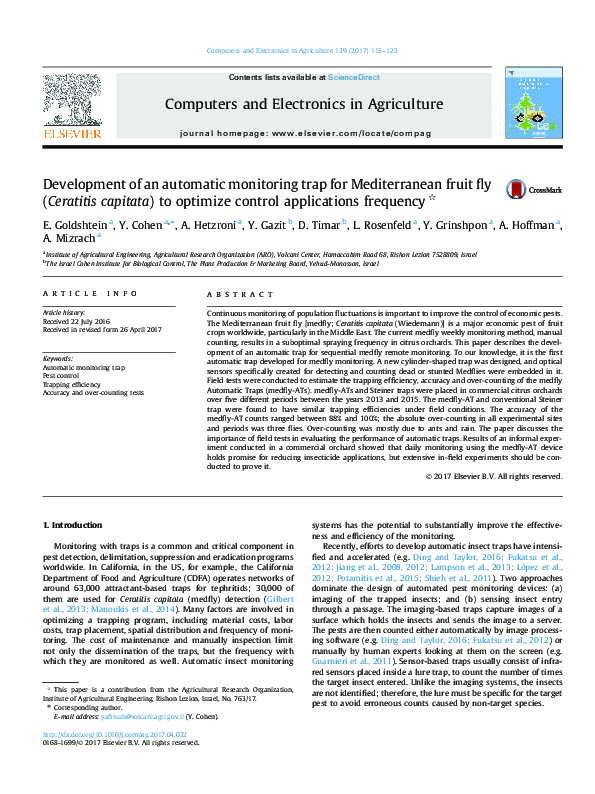 (PDF) Development of an automatic monitoring trap for Mediterranean ...