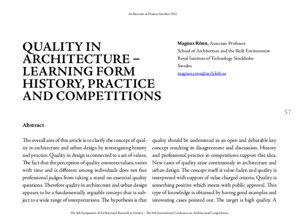 (PDF) Quality in Architecture – learning form history, practice and ...