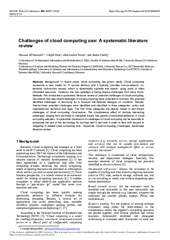 (PDF) Challenges of cloud computing use: A systematic literature review