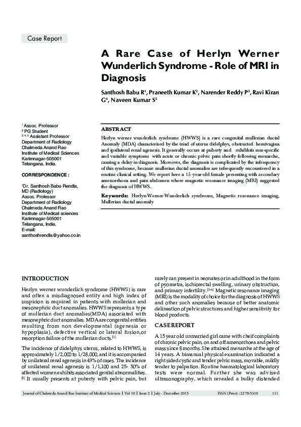 Pdf A Rare Case Of Herlyn Werner Wunderlich Syndrome With Pregnancy
