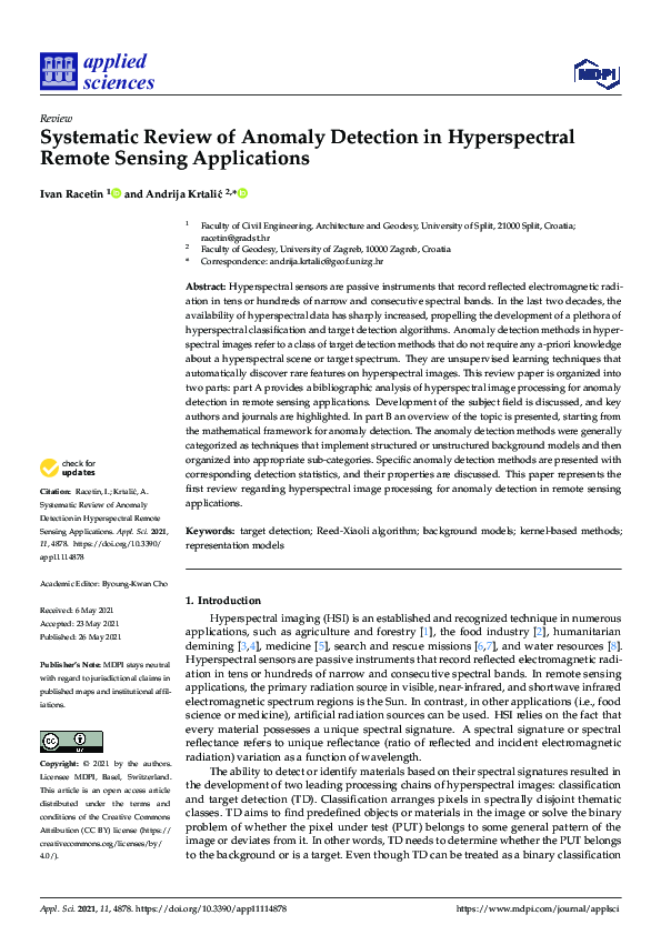 Pdf Systematic Review Of Anomaly Detection In Hyperspectral Remote