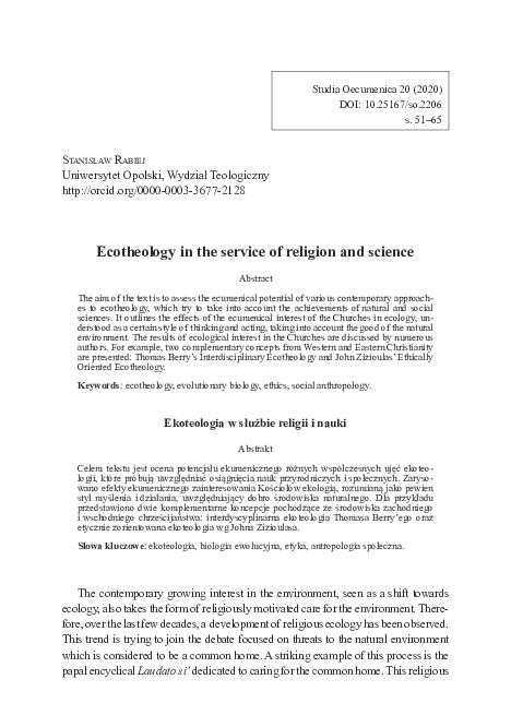 (PDF) Ecotheology in the service of religion and science