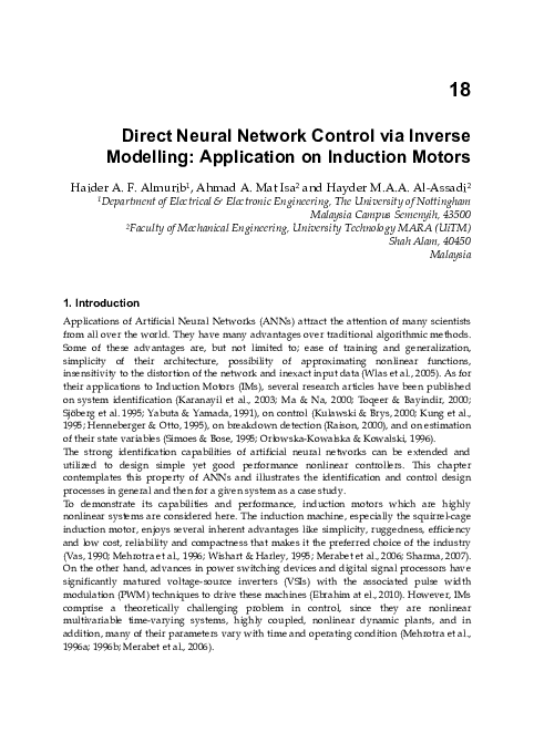 (PDF) Direct Neural Network Control via Inverse Modelling: Application on Induction Motors
