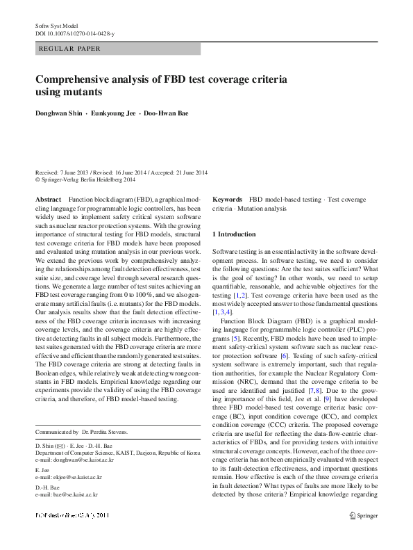 (PDF) Comprehensive analysis of FBD test coverage criteria using mutants